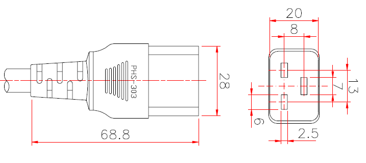 AC電源 3Pコネクタ・IEC 60320 C19・ストレート形・16A 250V_製品案内 | フィノ電線電纜株式会社 へようこそ